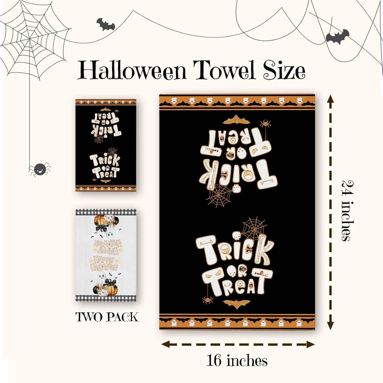 JUNCHI-Trick or Treat Kitchen Towels, Halloween Hand Towel Set of 2 ...