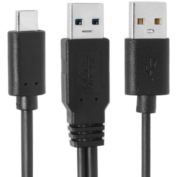 JUNCHI-Type-C USB-C to USB 3.0 Male & USB 2.0 Dual Power Data Y Cable ...