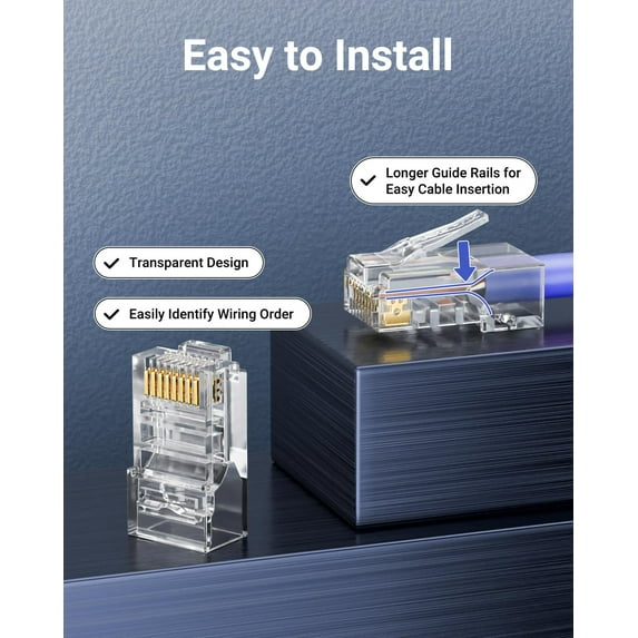 JUNCHI-UL Listed Cat6 RJ45 Pass Through Connectors 50-Pack, Cat 6/Cat ...