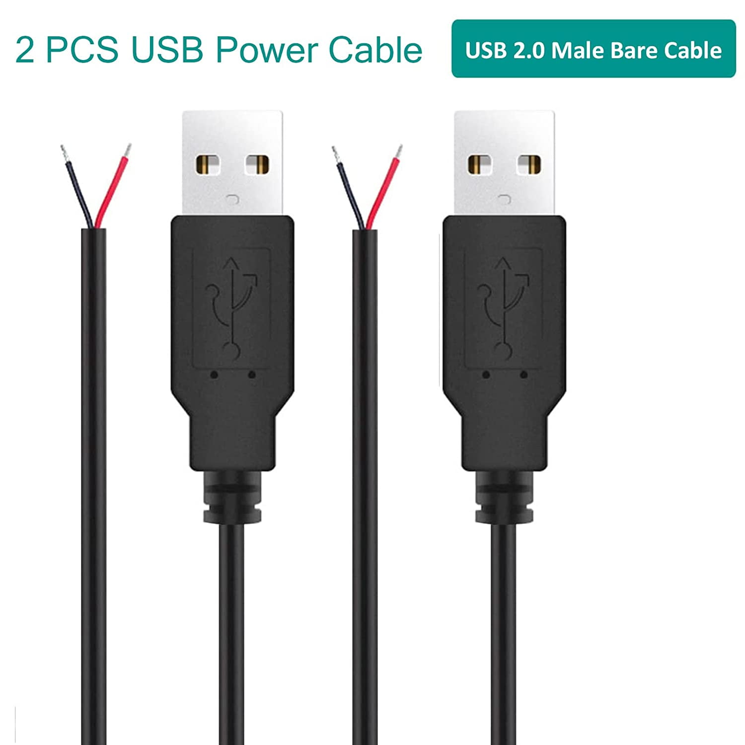 JUNCHI-USB 2.0 Male Bare Cable Pigtail Open End Extension Cables 5V 3A ...