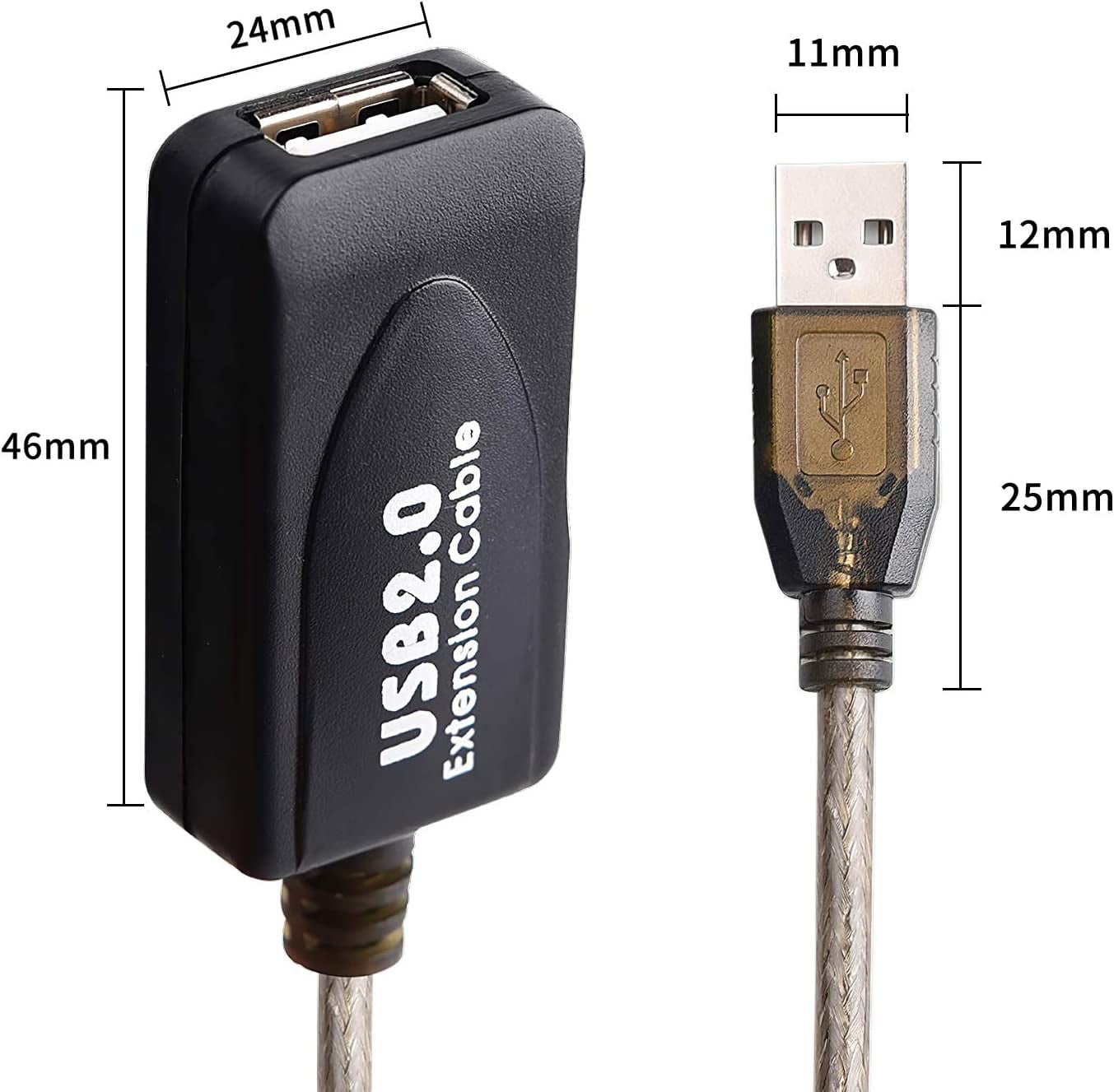 JUNCHI-USB 2.0 Type A Male to A Female Active Repeater Extension Cable ...