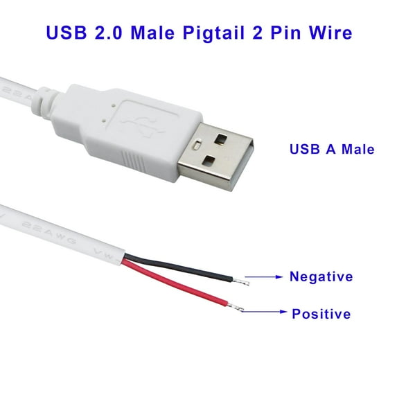 JUNCHI-USB 2 Wire Pigtail Cable 0.3M/1Ft,USB 2.0 A Male 2 Pin Bare Wire ...