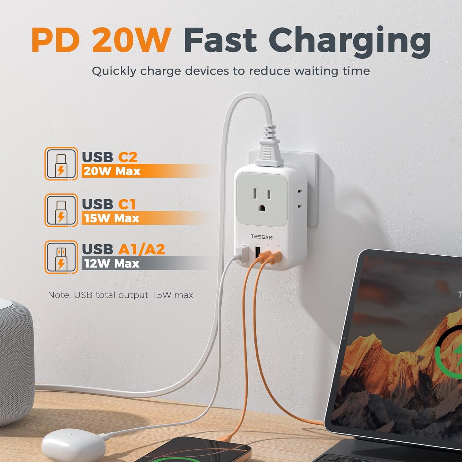 JUNCHI-USB C Charger Block 20W, PD Fast Charging Adapter with Foldable ...