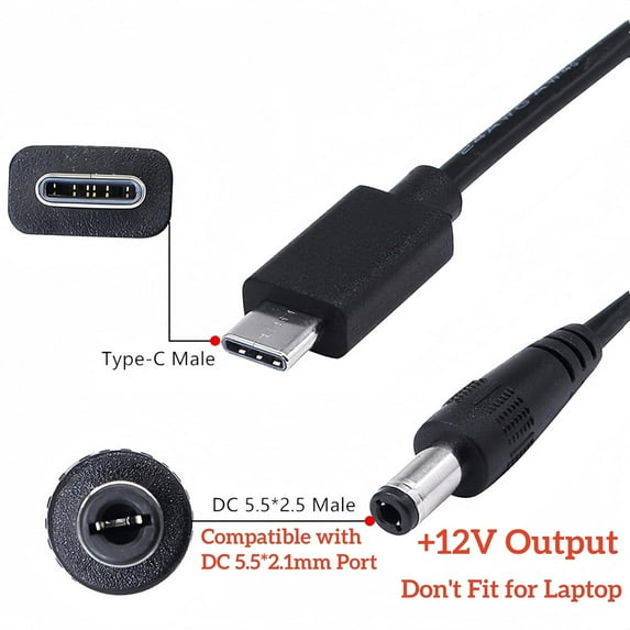 JUNCHI-USB C to DC 5.5mm x 2.5mm(Compatible with 5.5x2.1mm) Power Cord ...