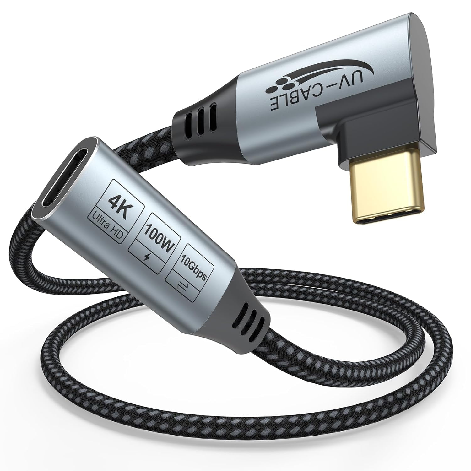 JUNCHI-USB C Extension Cable Right Angle 3.3ft, USB 3.2 Gen 2 Extender ...