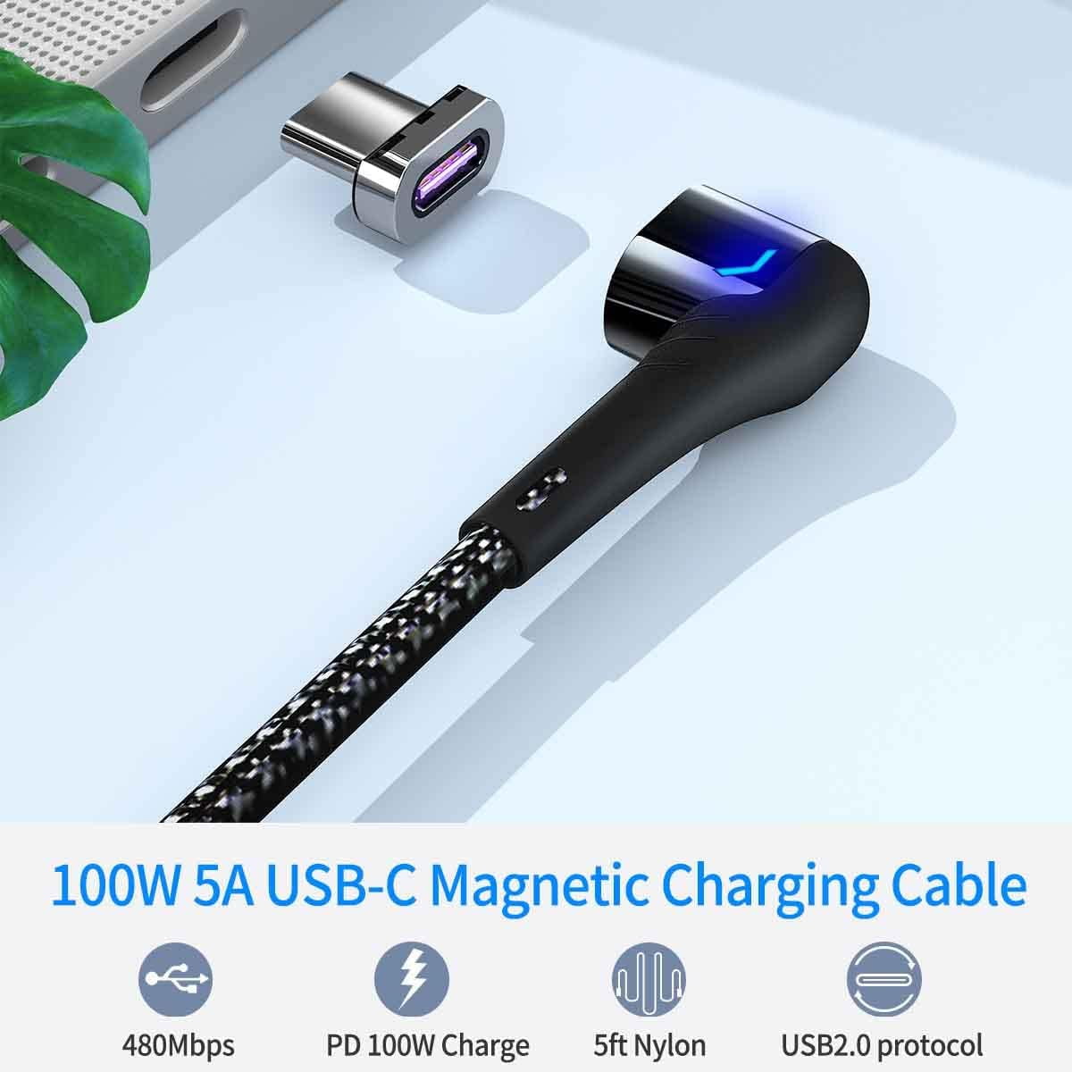 JUNCHI-USB C Magnetic Cable (5ft L-Shape), USB2.0 Type C Right Angle ...