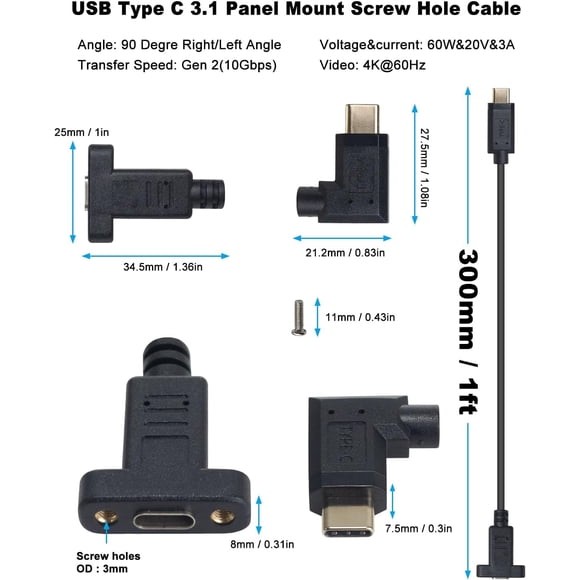 Usb C 90 Degree Cable 1ft