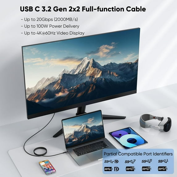 JUNCHI-USB C Monitor Cable 3FT, 4K@60Hz Display Video, USB C 3.2 Gen ...