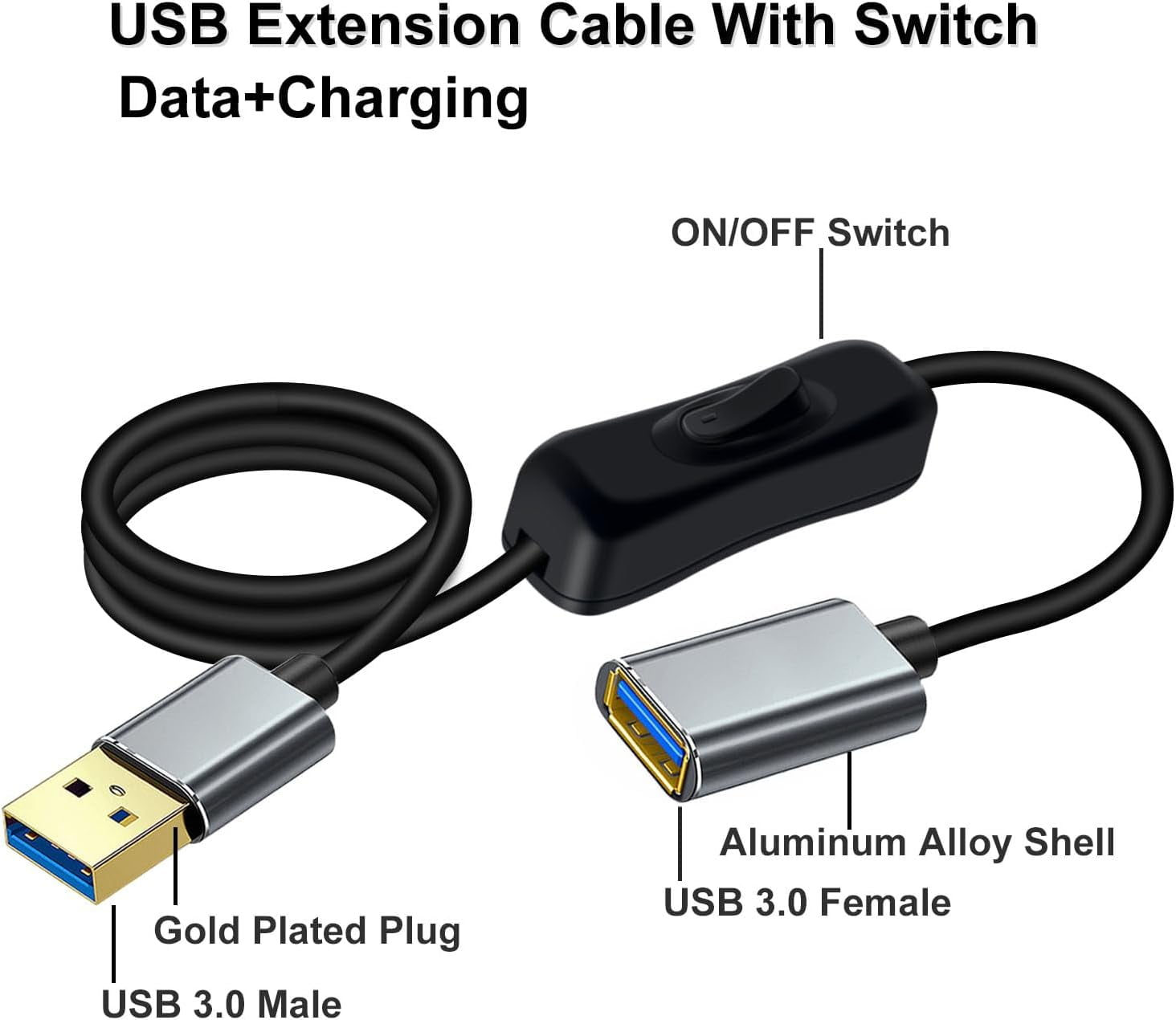 JUNCHI-USB Cable Switch USB 3.0 Extension Cable with Switch, Gold ...