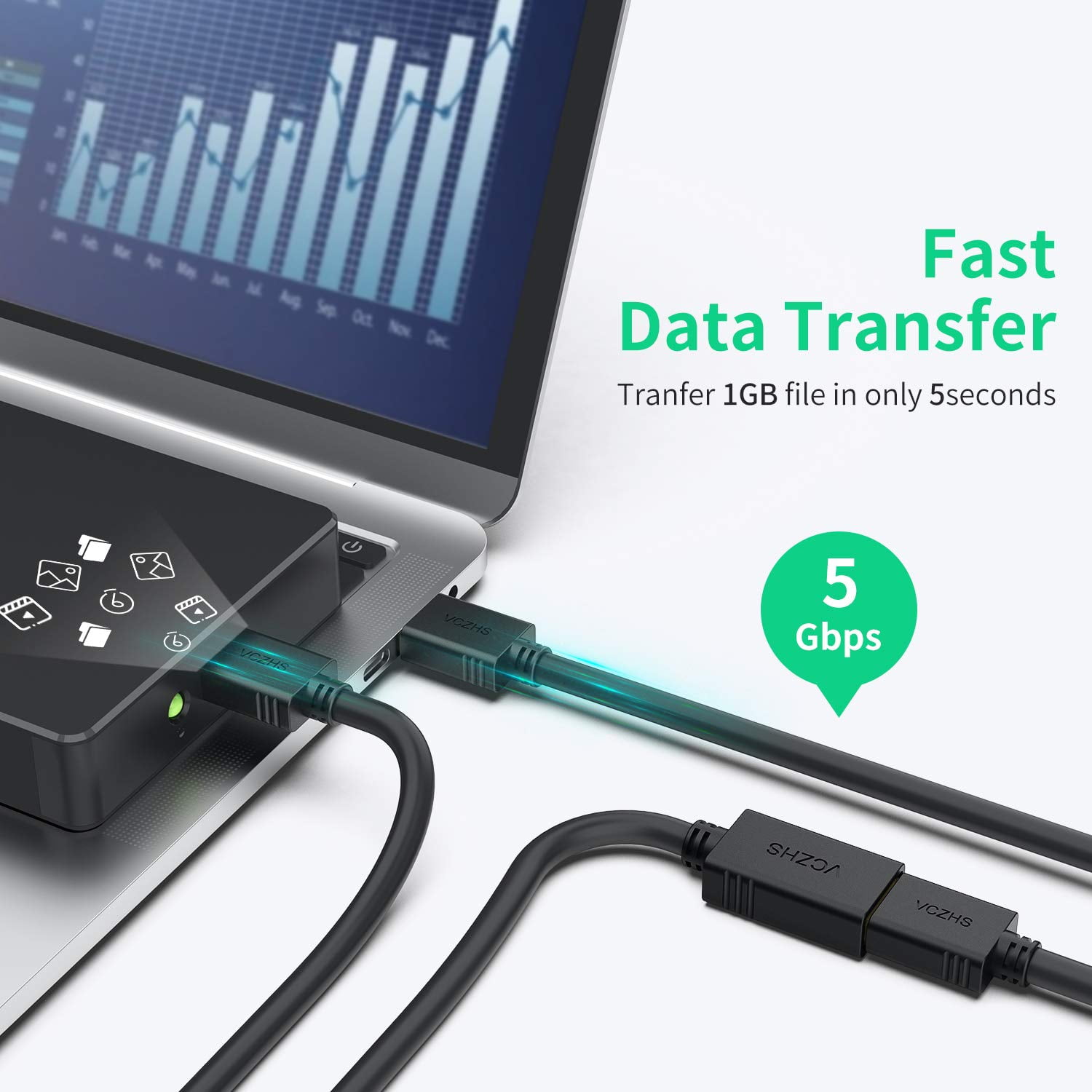 JUNCHI-USB Extension Cable 15ft, USB 3.0 Extender for High-Speed Data ...