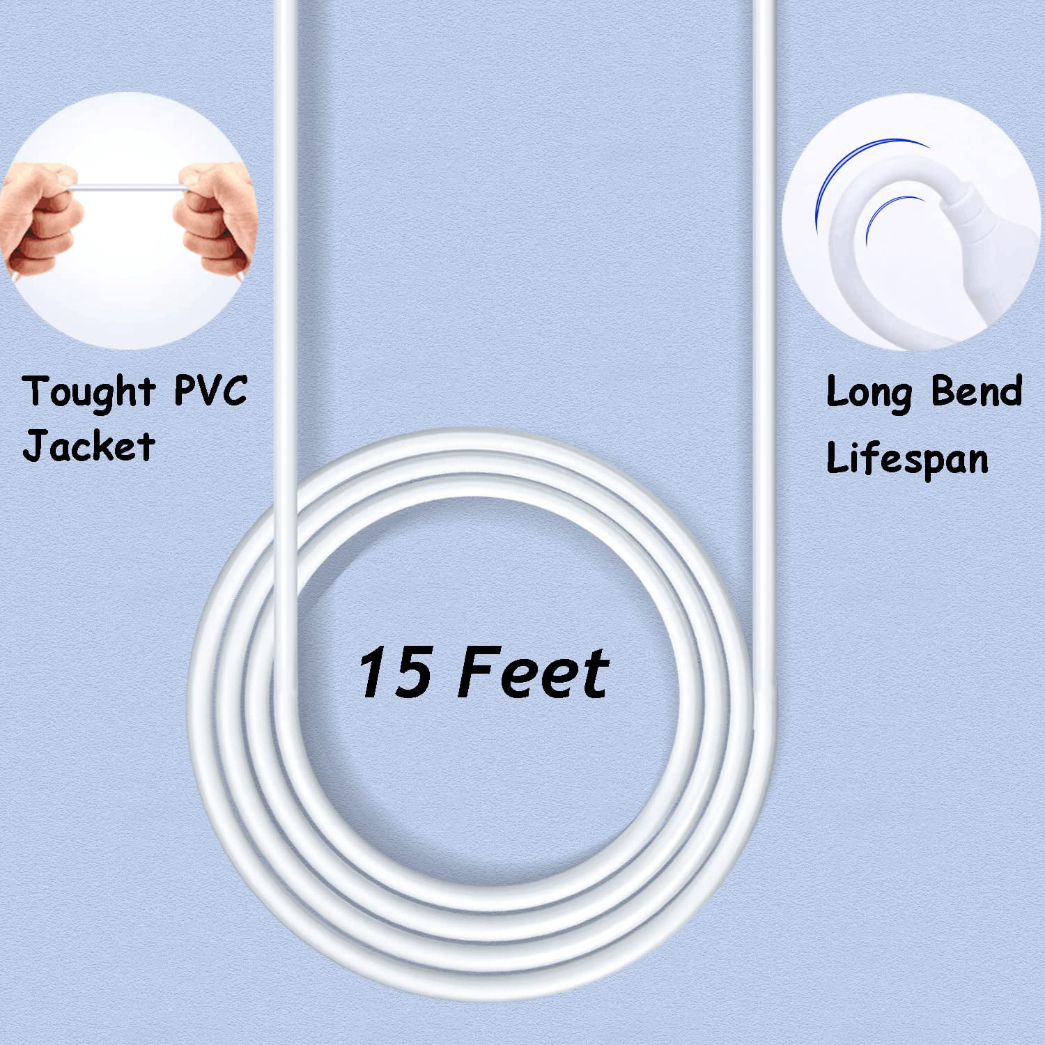 JUNCHI-USB Extension Cable White 15Ft, USB 2.0 Extension Cord Type A ...