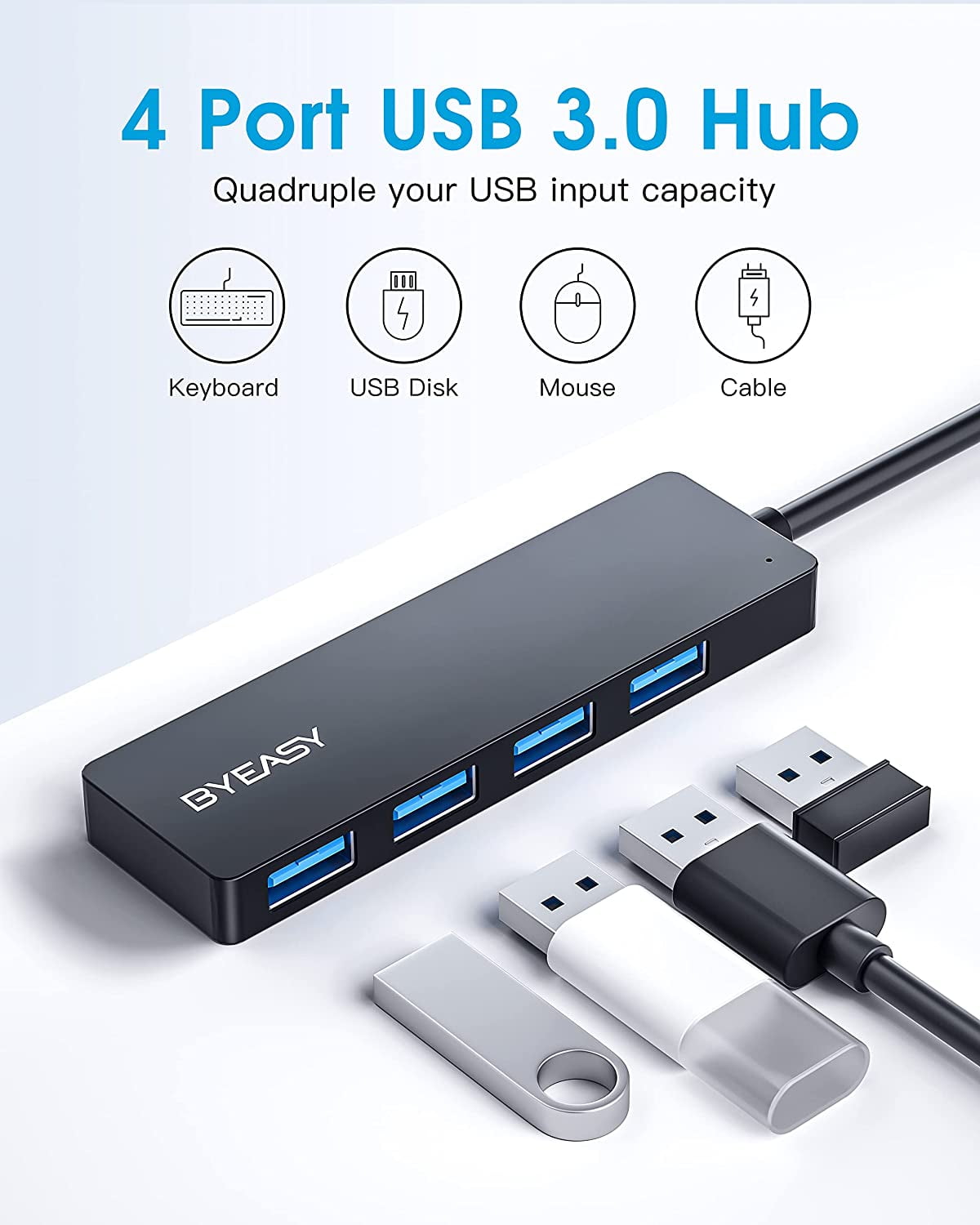 JUNCHI-USB Hub, Multiple USB 3.0 Hub, USBA Splitter for Laptop with ...