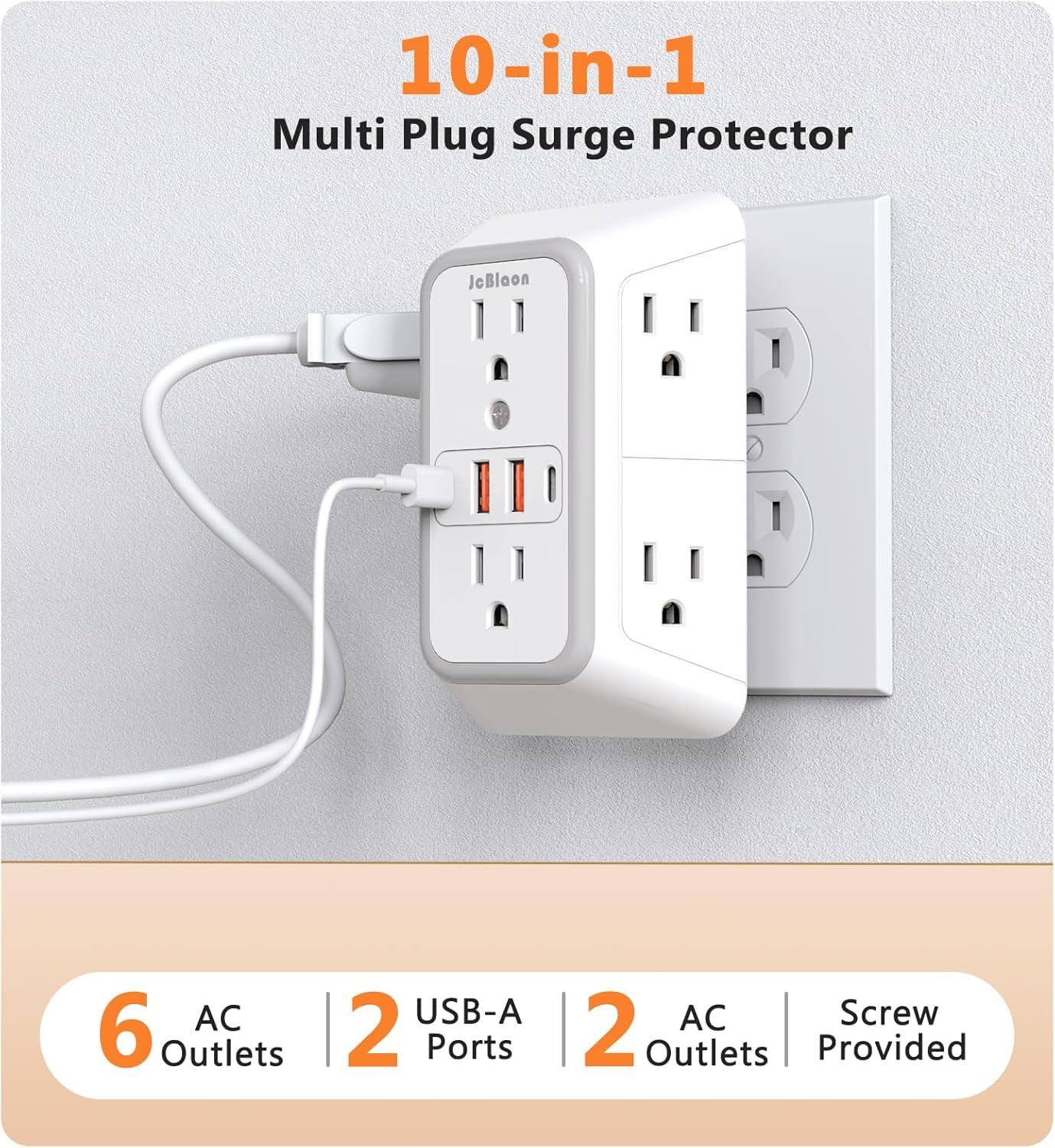 JUNCHI-USB Wall Charger Power Strip Surge Protector with 4 USB Ports (2 ...