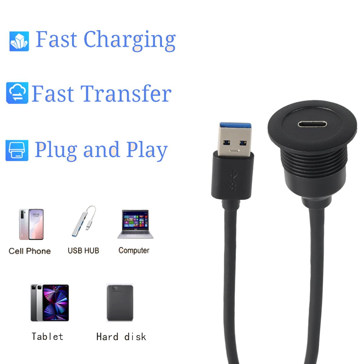 JUNCHI-USB3.0 Male to USB-C Female Converter Adapter, USB-A to Type C ...