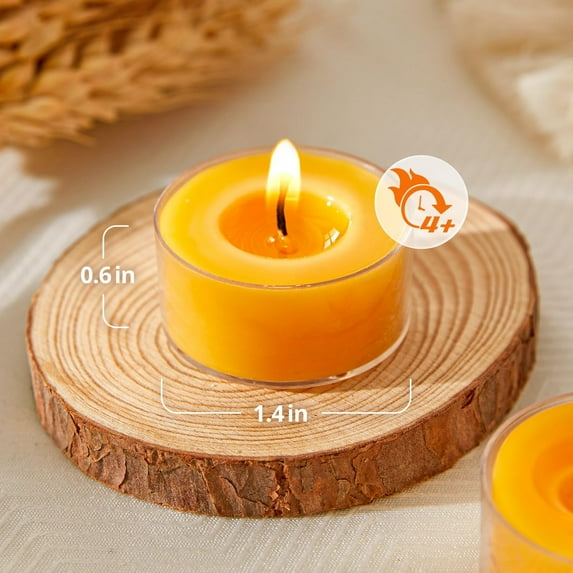 JUNCHI-Unscented Beeswax Tea Lights Candles 15 Pack, 4 Hours Long ...