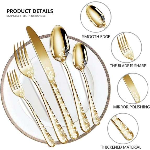 JUNCHI-Vilihkc 20 piece Unique Pattern Design Silverware Set, Stainless ...