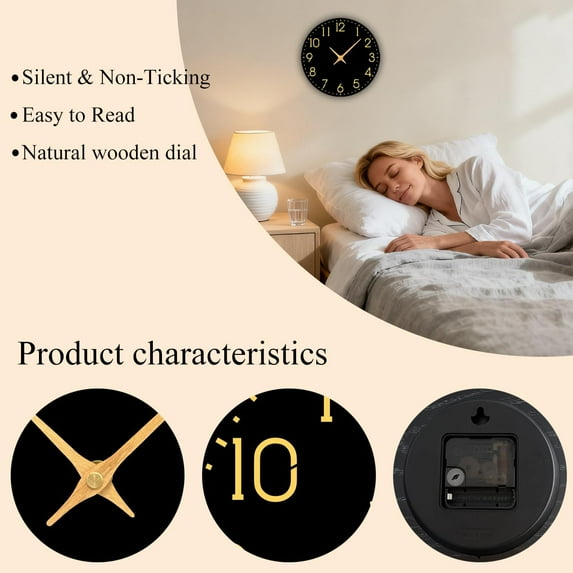 JUNCHI-Wall Clock Battery Operated 8 Inch Black Silent Non Ticking ...