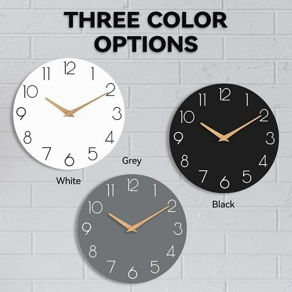 JUNCHI-Wall Clock, White Silent Non-Ticking, Decorative Battery ...