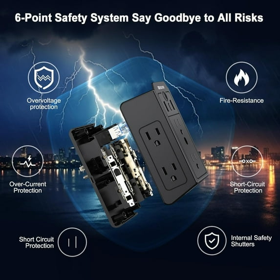 JUNCHI-Wall Outlet Extender with Night Light, Surge Protector Power ...