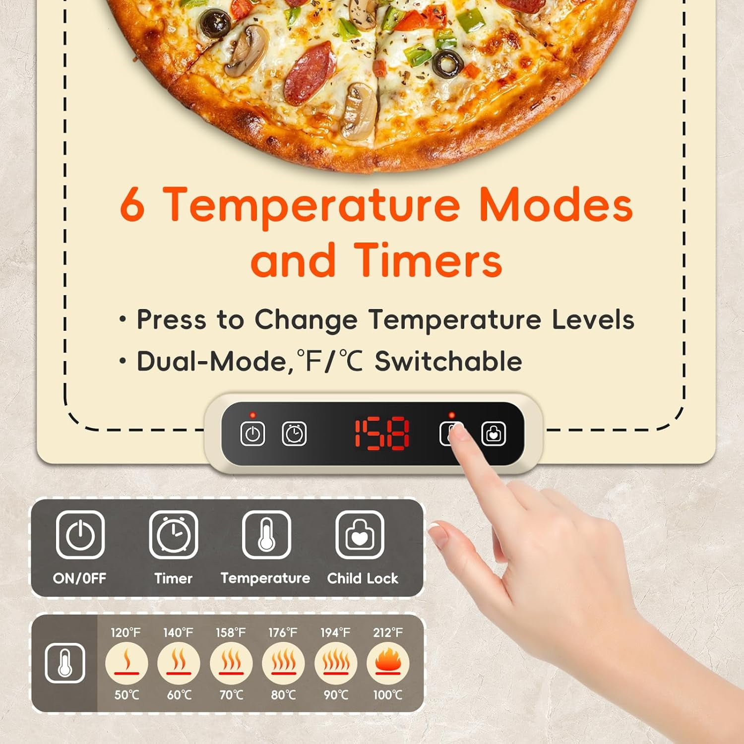 JUNCHI-Warming Mat for Food, 6 Temp Adjustable Silicone Electric ...