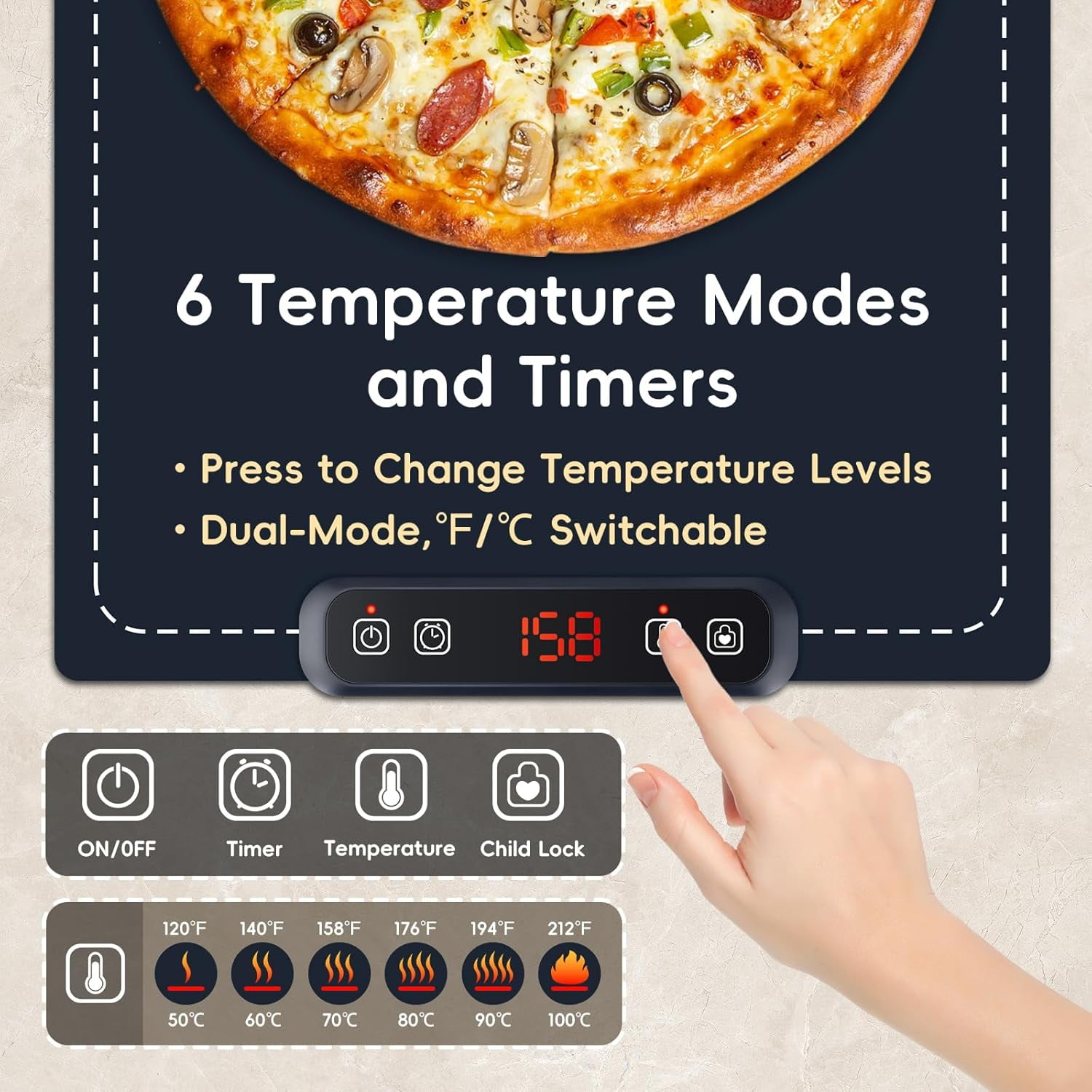 JUNCHI-Warming Mat for Food, 6 Temp Adjustable Silicone Electric ...