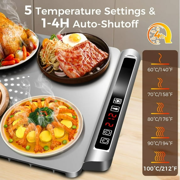 JUNCHI-Warming Mat for Food, Electric Warming Tray with 5 Level ...