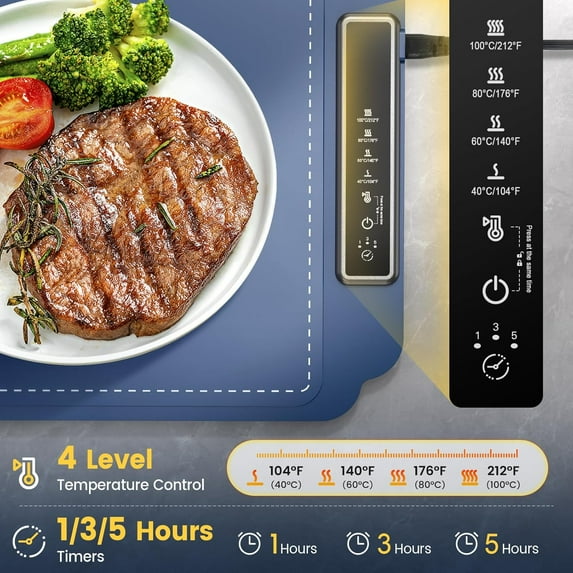 JUNCHI-Warming Mat for Food, Food Warmer with 4 Level Adjustable ...