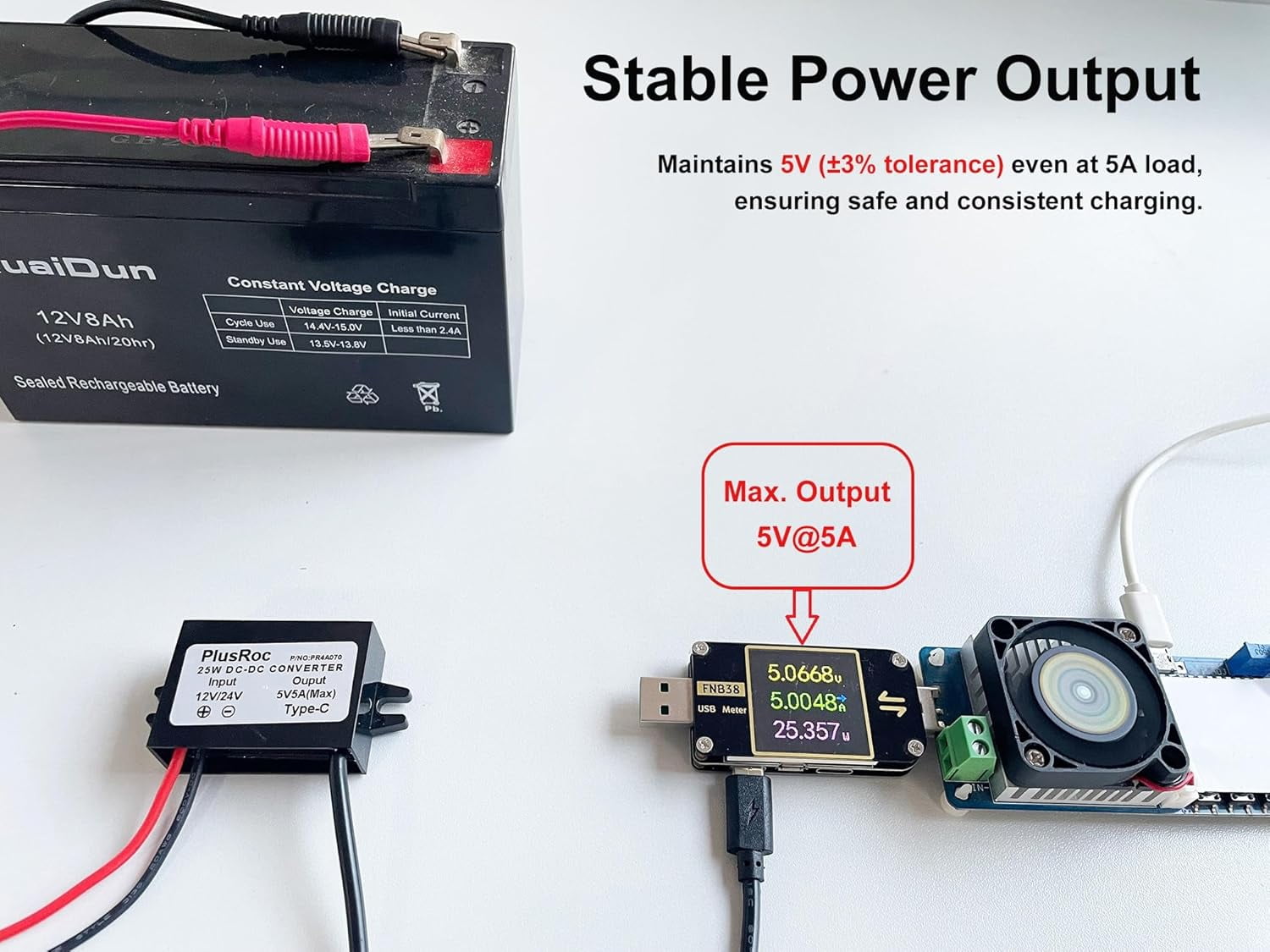 JUNCHI-Waterproof DC 12V/24V to 5V 5A Step Down Converter, 25W USB-C ...
