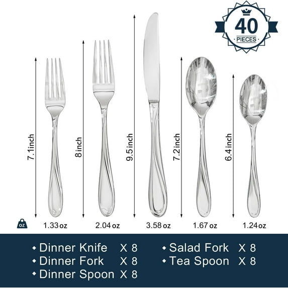 JUNCHI-Wave Design Silverware Set Service for 2, 10-Piece Artistic ...