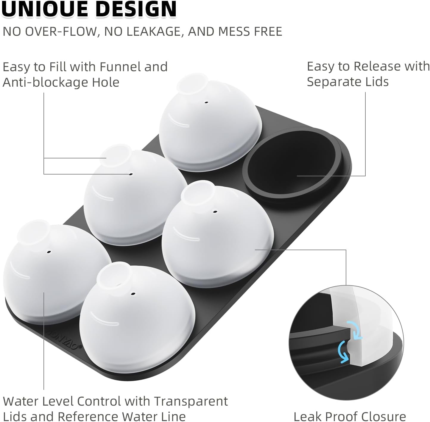 JUNCHI-Whiskey Ice Ball Mold - 1.8 Inch Silicone Maker With Individual ...