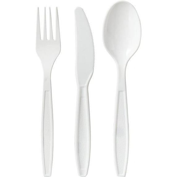 JUNCHI-White Plastic Forks Spoons Knives Heavyweight Utensils ...