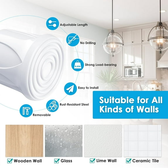 JUNCHI-White Tension Curtain Rod 16.5-28 inch Spring Tension Rod ...