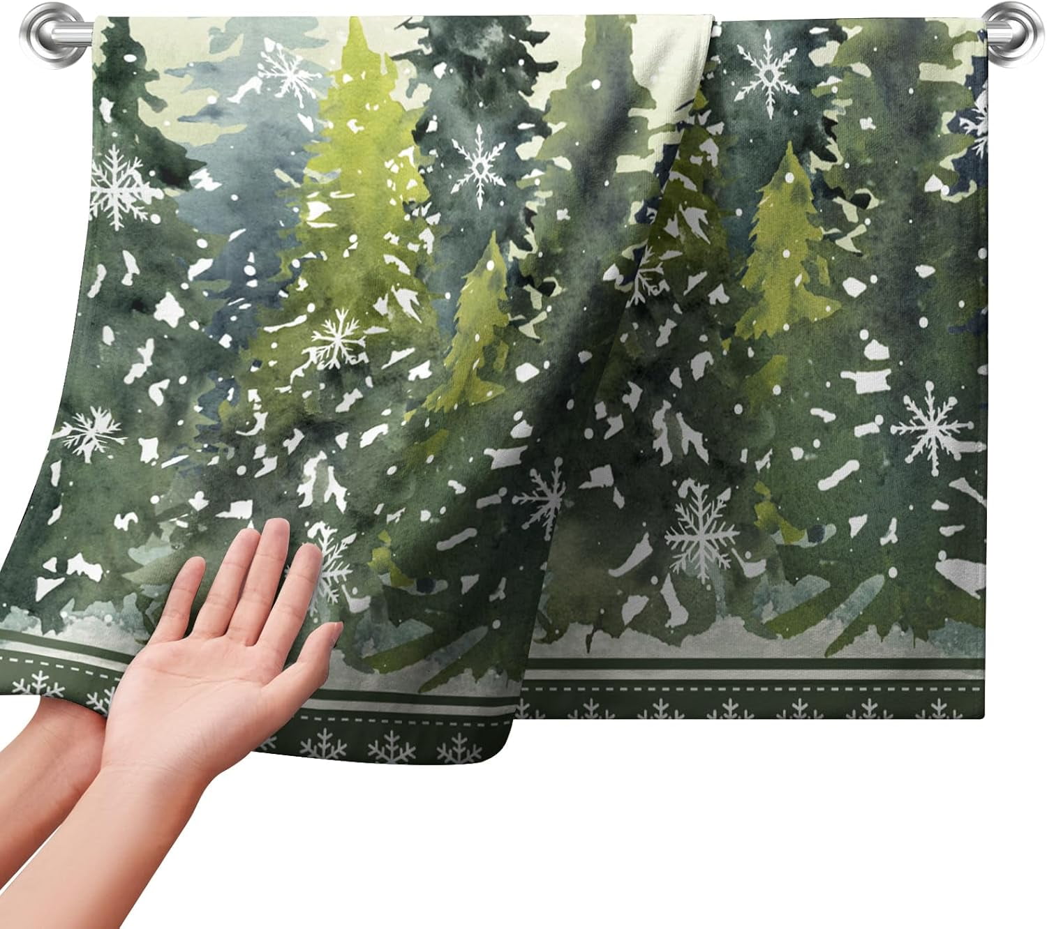 JUNCHI-Winter Green Misty Forest Hand Towels for Bathroom Winter ...