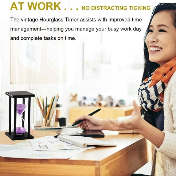 JUNCHI-Wood Hourglass 60 Minute, Black Wooden Stand Sand Timer Clock ...