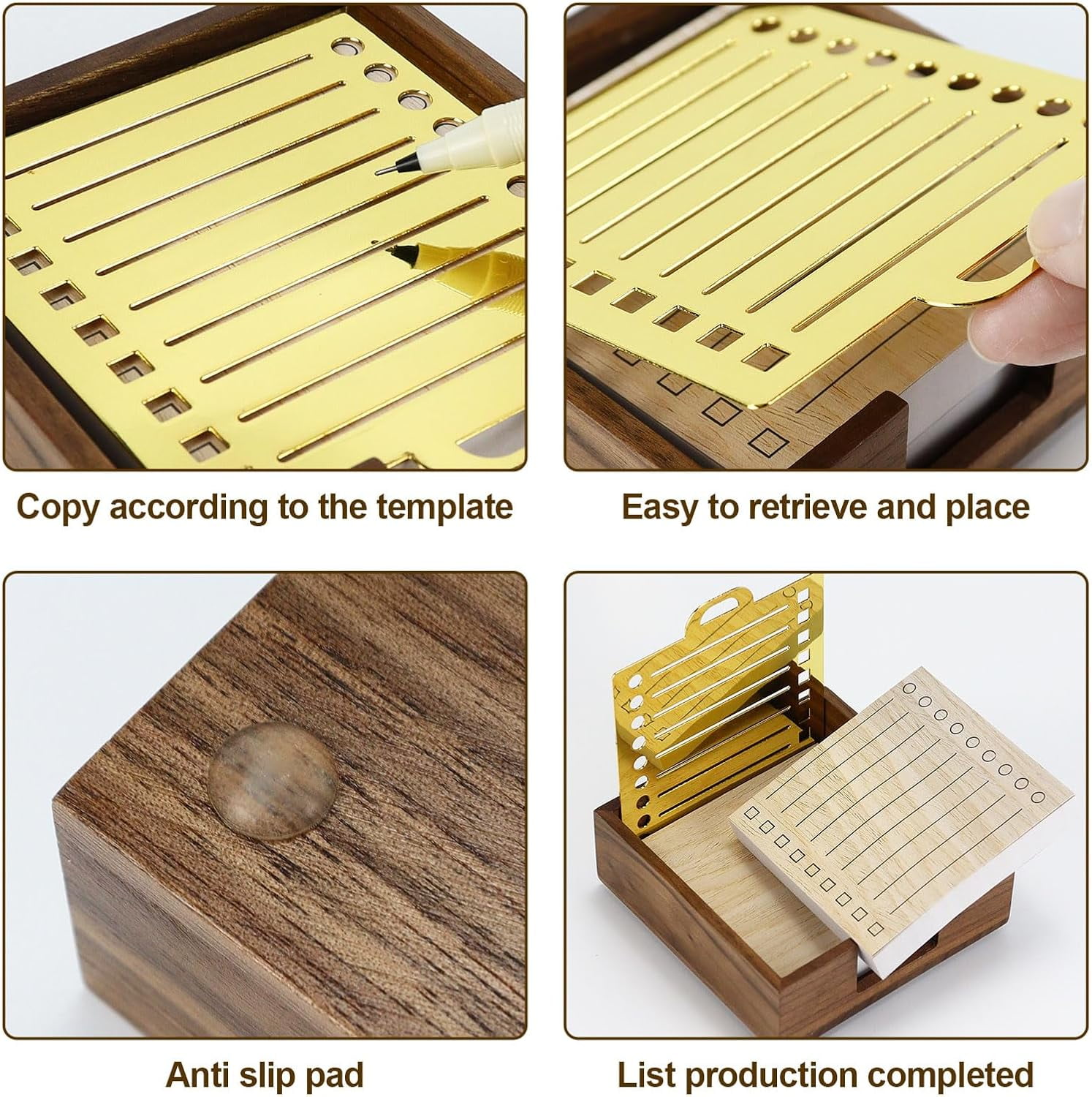 JUNCHI-Wood Sticky Note Holder with Metal Stencil, 2* Sticky Notes 3"x3 ...