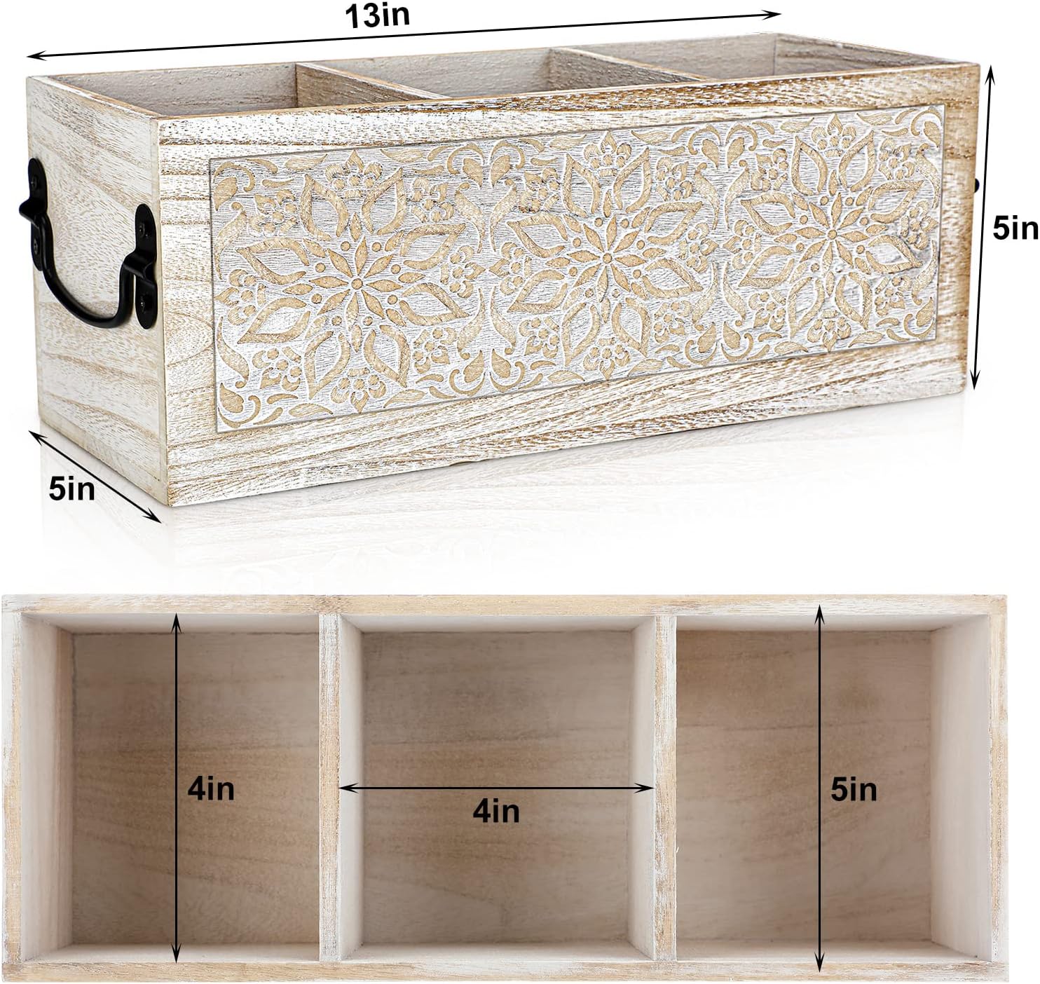 JUNCHI-Wooden Utensil Caddy for Kitchen Countertop Multi Purpose Wooden ...