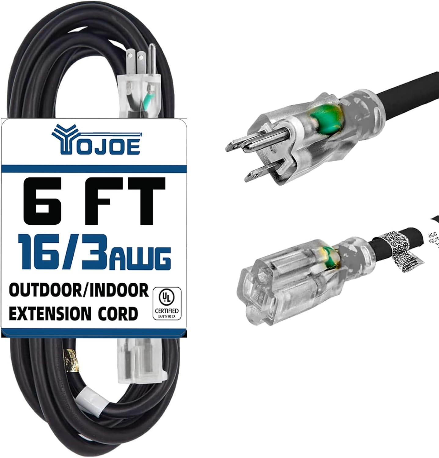 JUNCHI-YOJOE Indoor Outdoor Extension Cord with Lighted End, 3 Prong ...