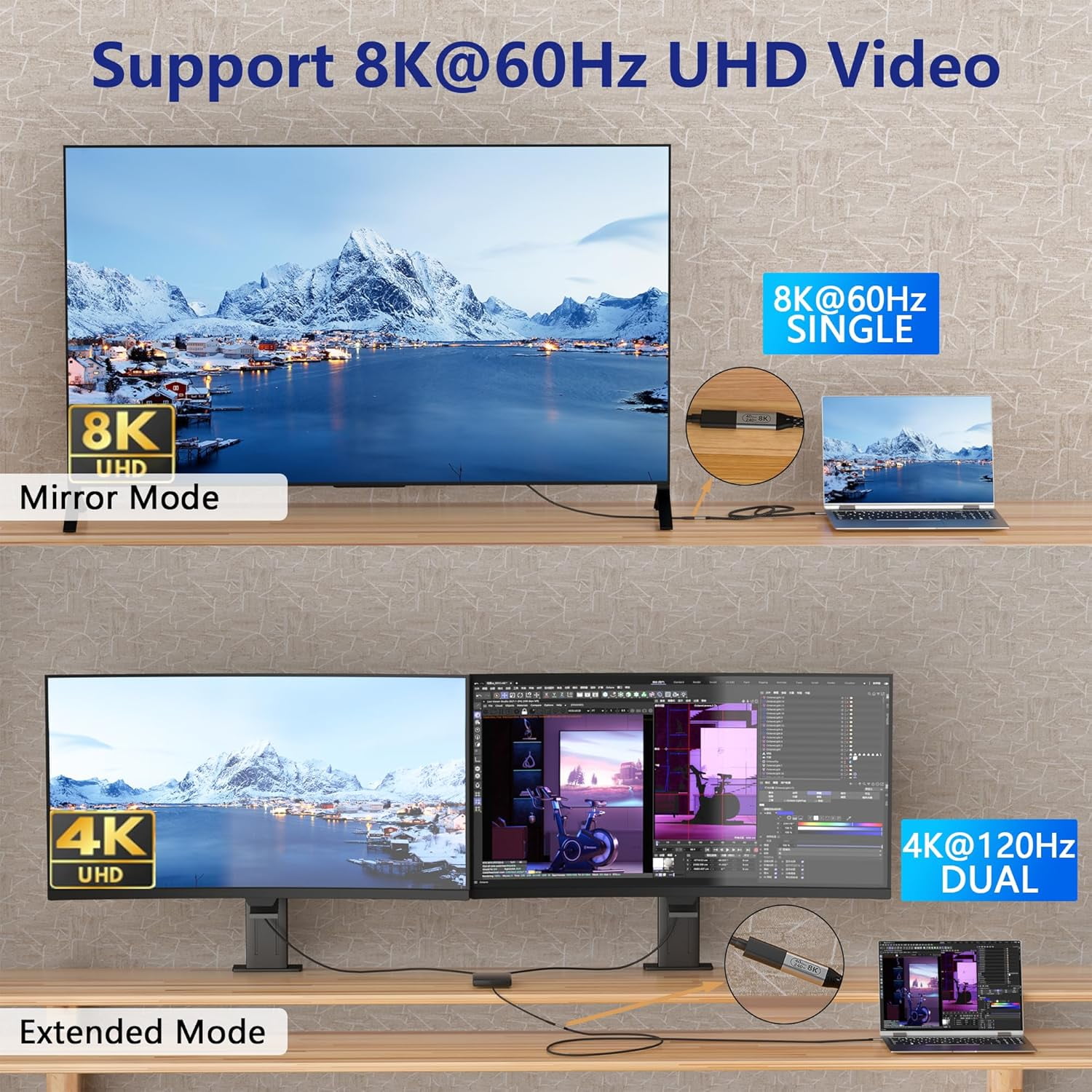 JUNCHI-usb c extension cable Compatible with thunderbolt 4 extension ...