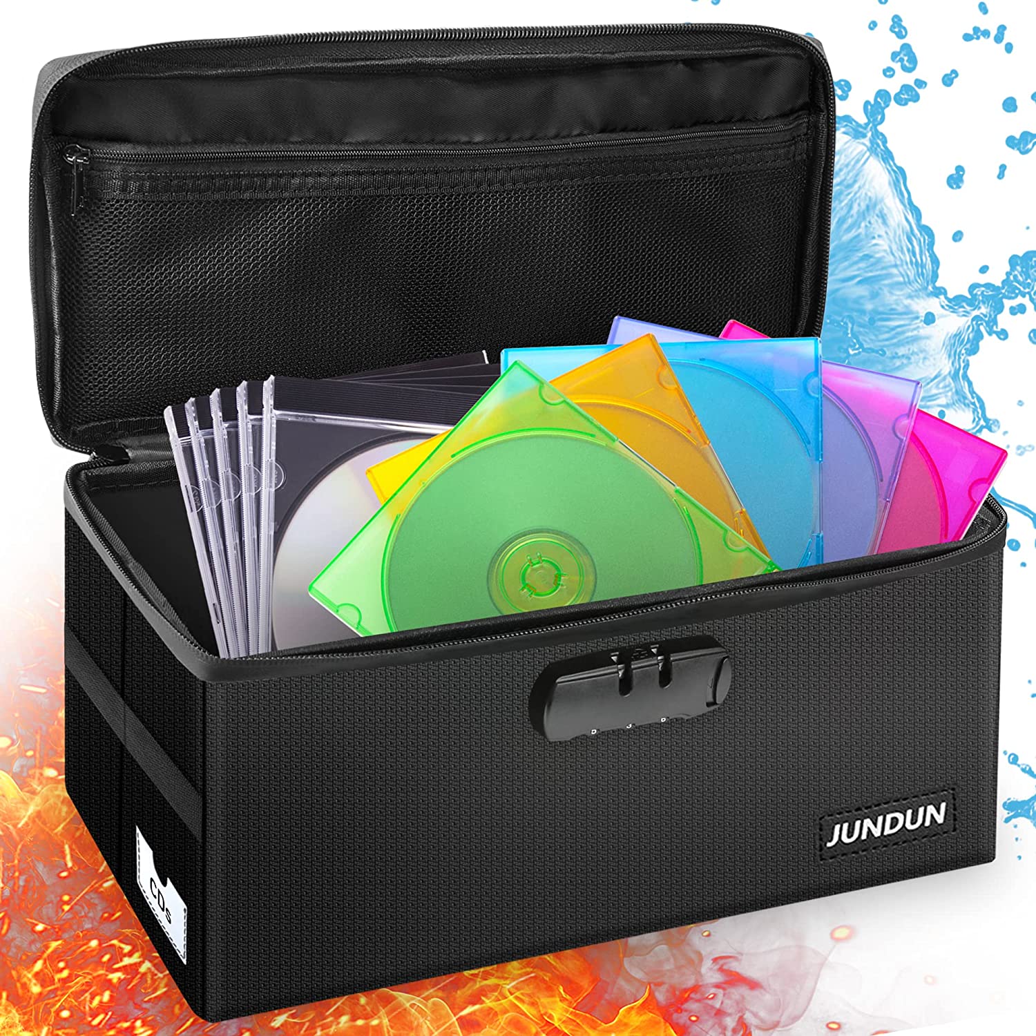 JUNDUN Collapsible CD Storage Box, Water-Resistant & Fireproof, Holds ...