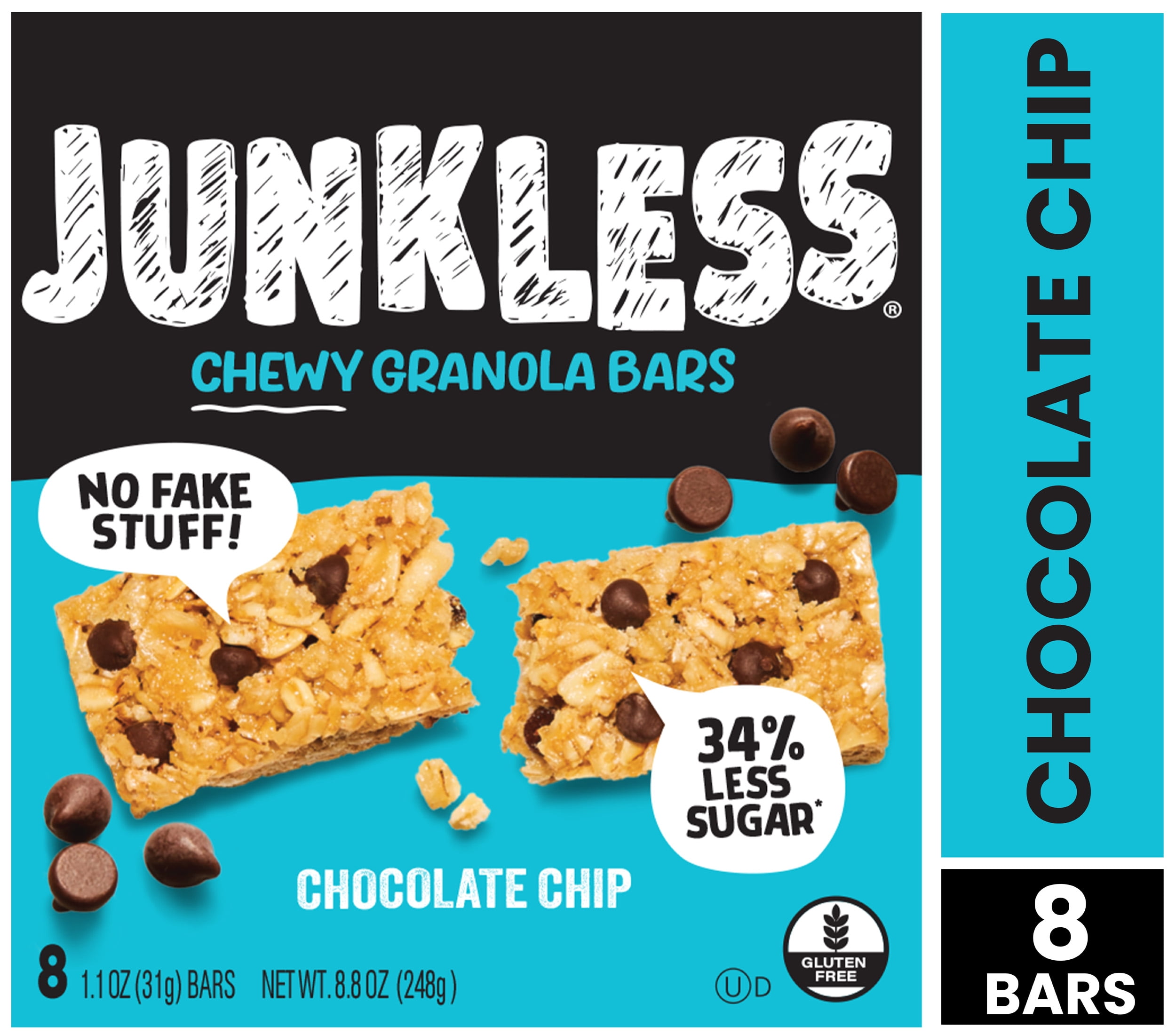 Junkless Chewy Chocolate Chip Granola Snack Bars, 1.1 oz, 8 Count ...