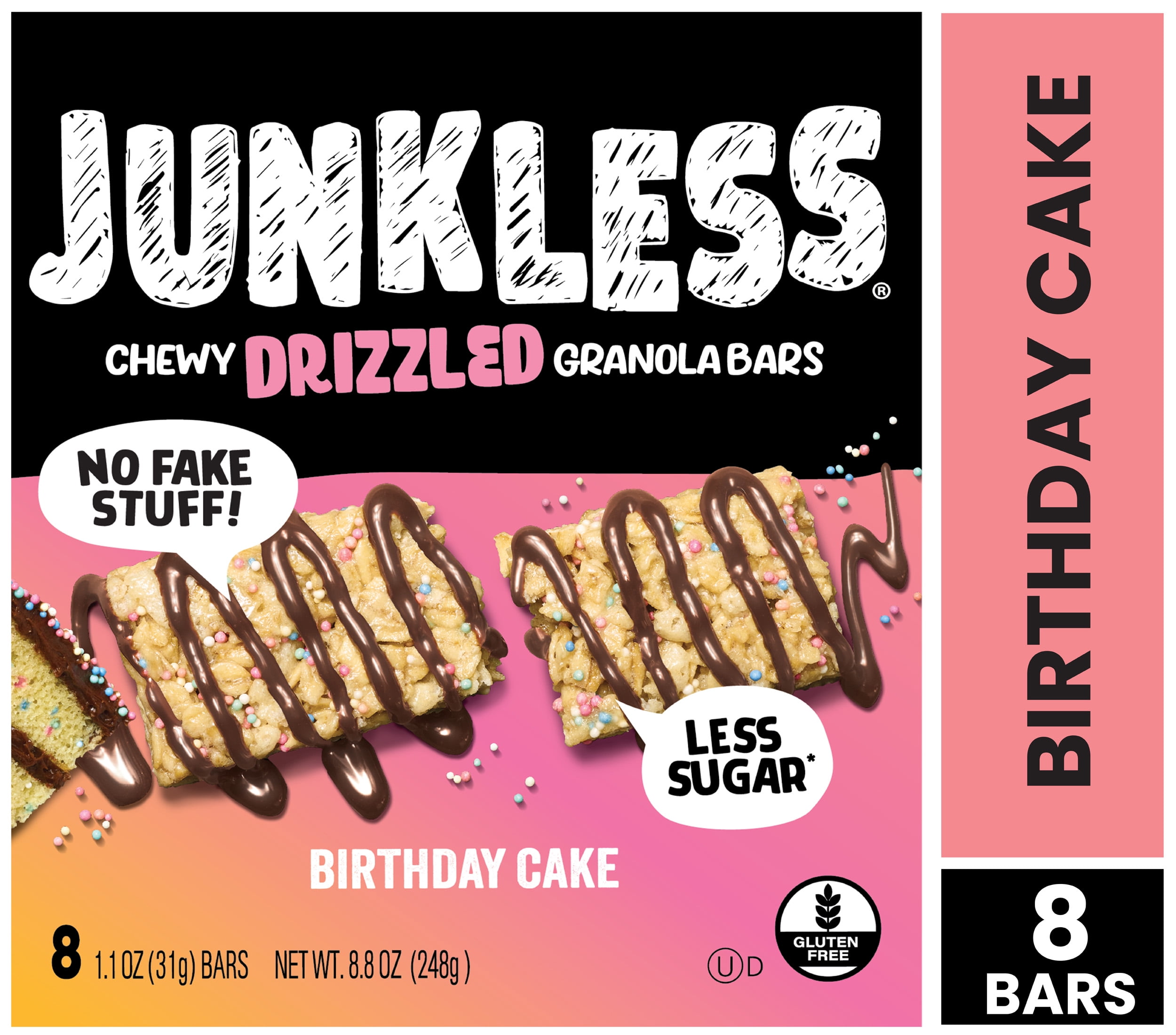 Junkless Drizzled Birthday Cake Chewy Granola Snack Bars, 1.1 oz, 8 ...