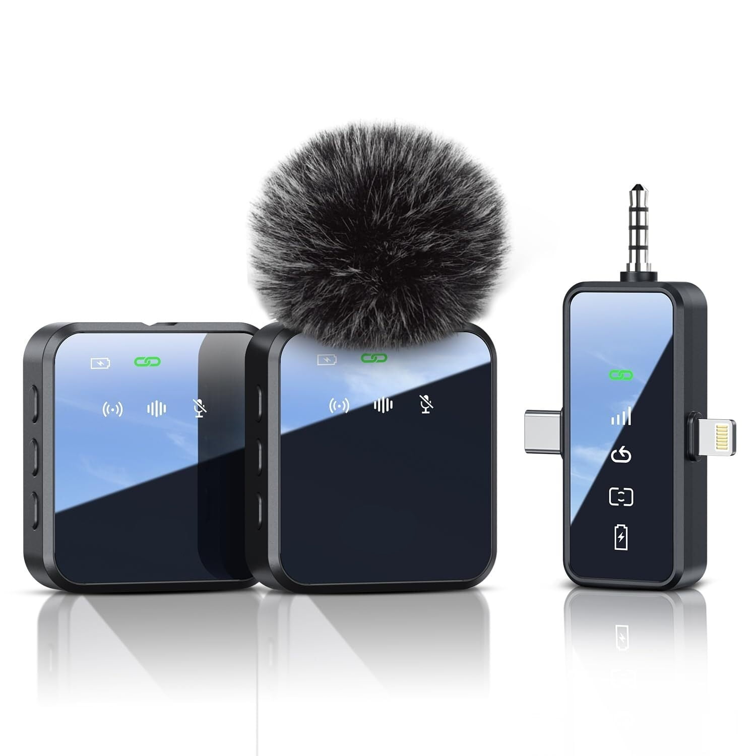 JUNM 3 in 1 Microphone for iPhone/Android/Camera, Wireless Lavalier ...