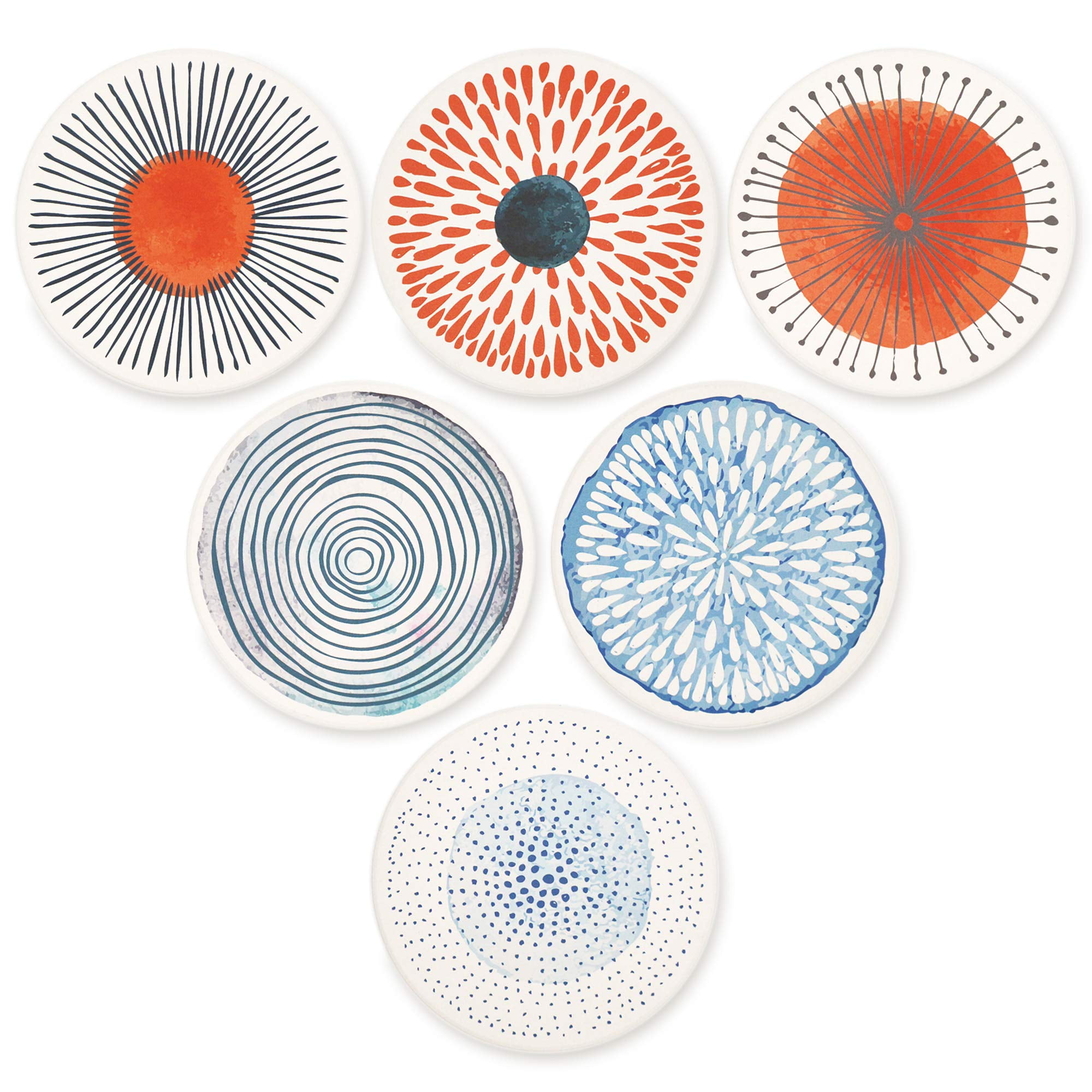 JUNM AD Set of 6 Coasters for Drinks Absorbing Round Ceramic Stone ...