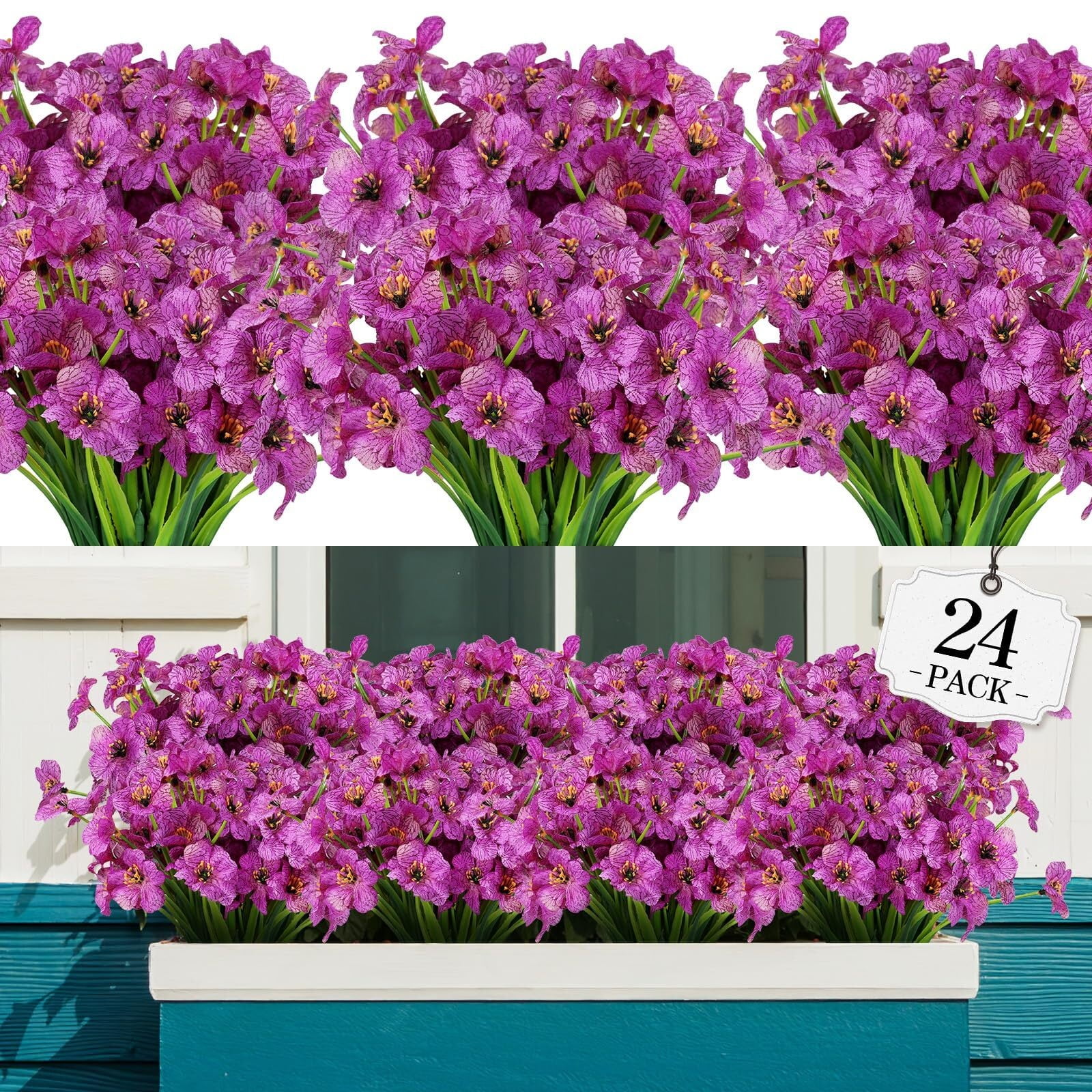 JUNM Artificial Flowers for Outdoor,No Fade Fake Plastic Flowers Faux ...