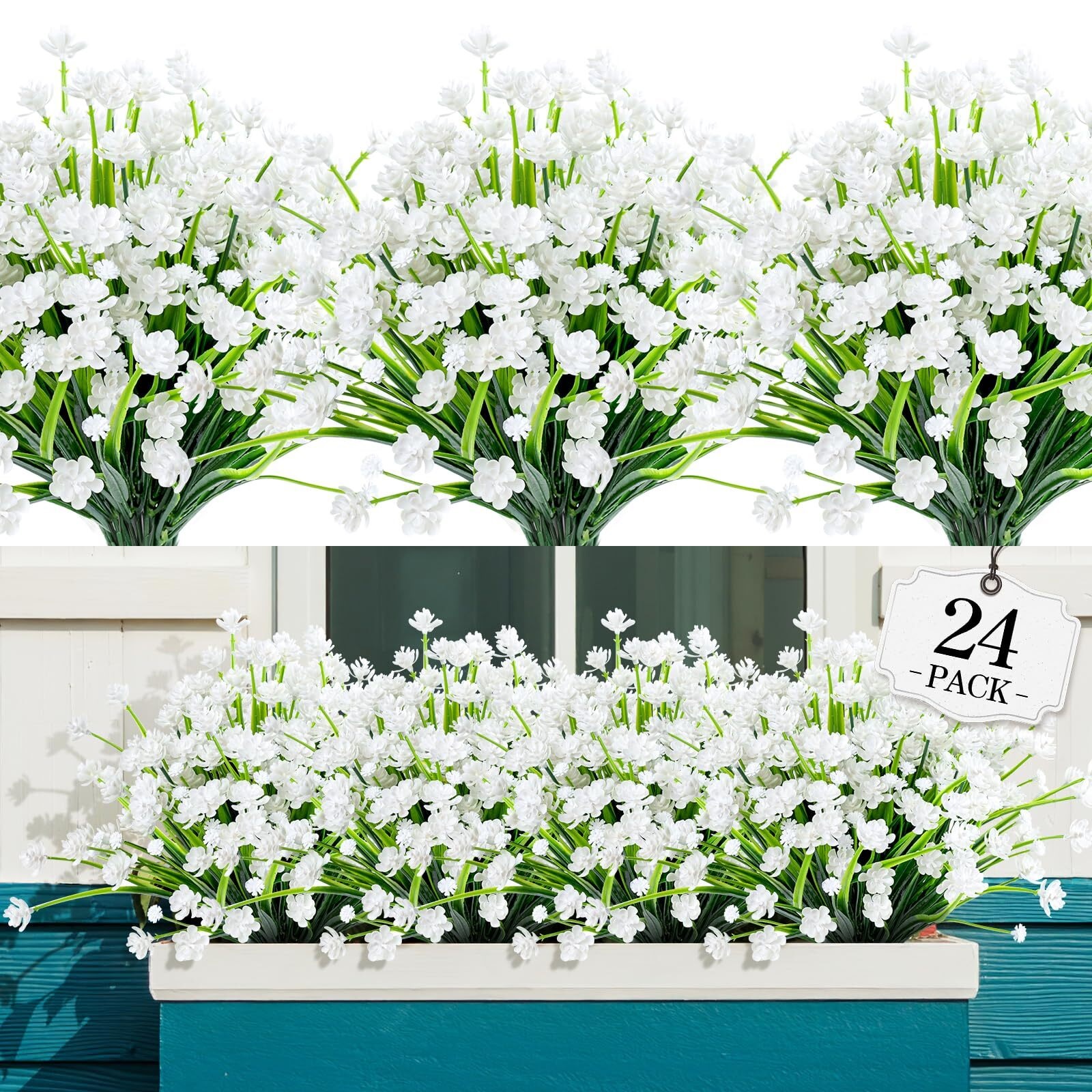 JUNM Artificial Flowers for Outdoor,No Fade Fake Plastic Flowers Faux ...