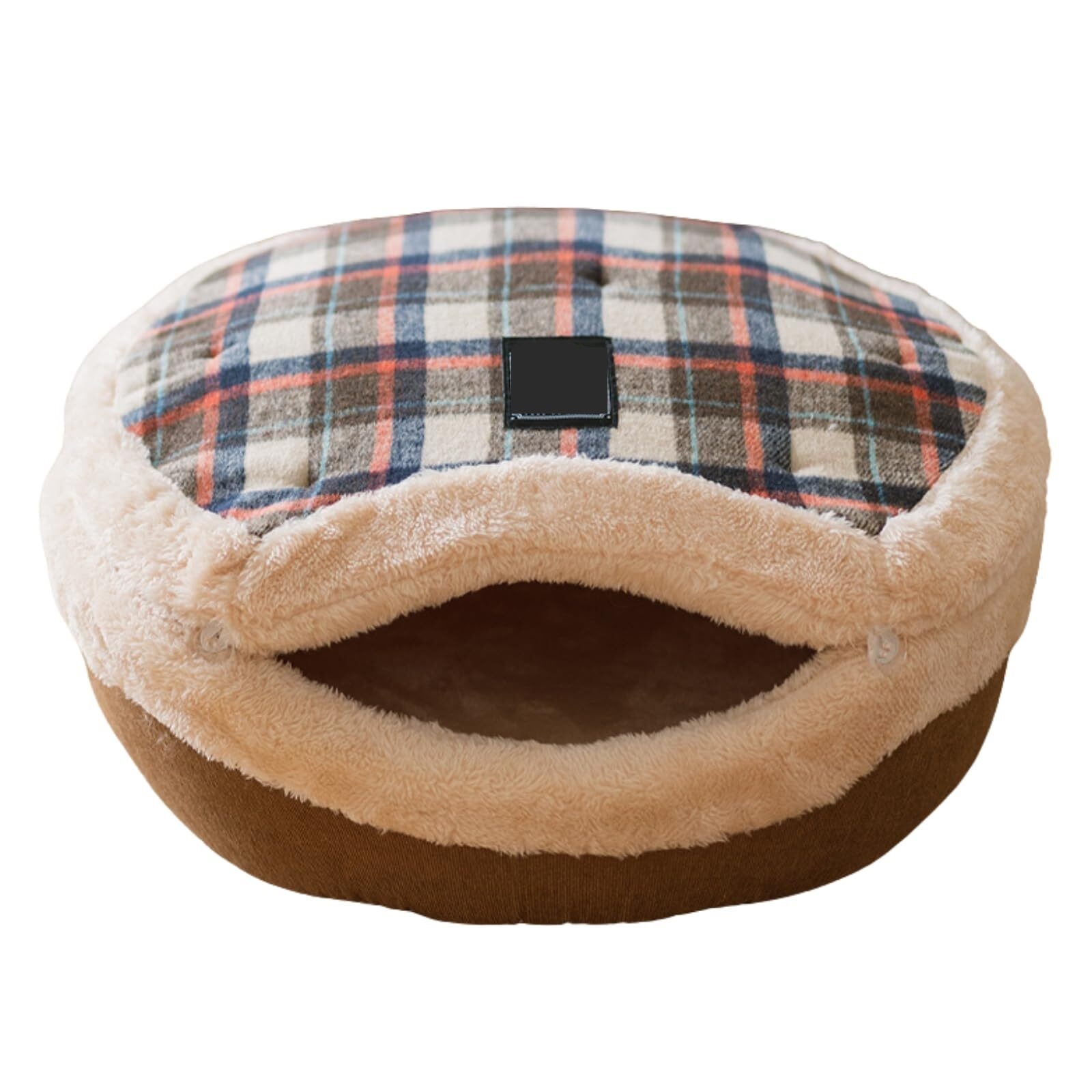 JUNM Cat Plaid Cave Bed, Plush Warm Calming Hideaway Nest with ...