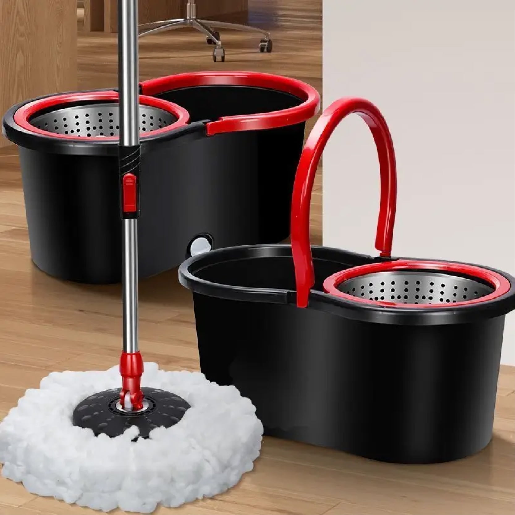 JUNOVE complete set of rotating mops and buckets, equipped with 3 ...