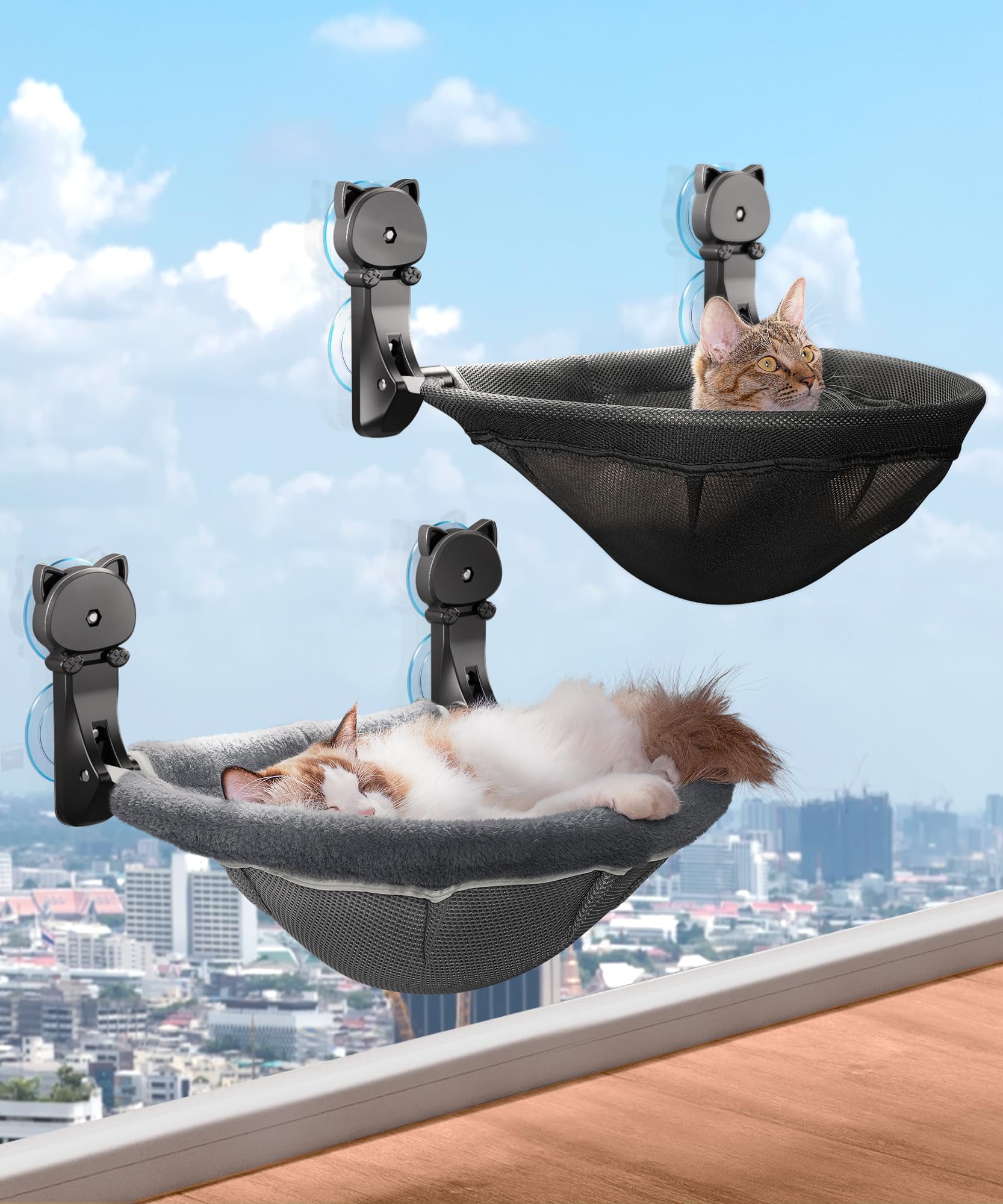 JUNSPOW 2 Pack Cat Window Perch Cordless, Kitty Hammock with Sunken ...