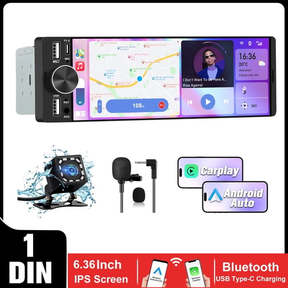 JUNSUN Fast Charging Single DIN Car Stereo Receiver - 6.36 Inch HD ...