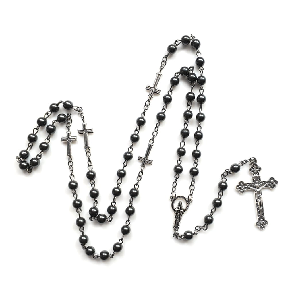 JUNTEX Fashion Handmade Round Beads Catholic Rosary Necklace Cross ...